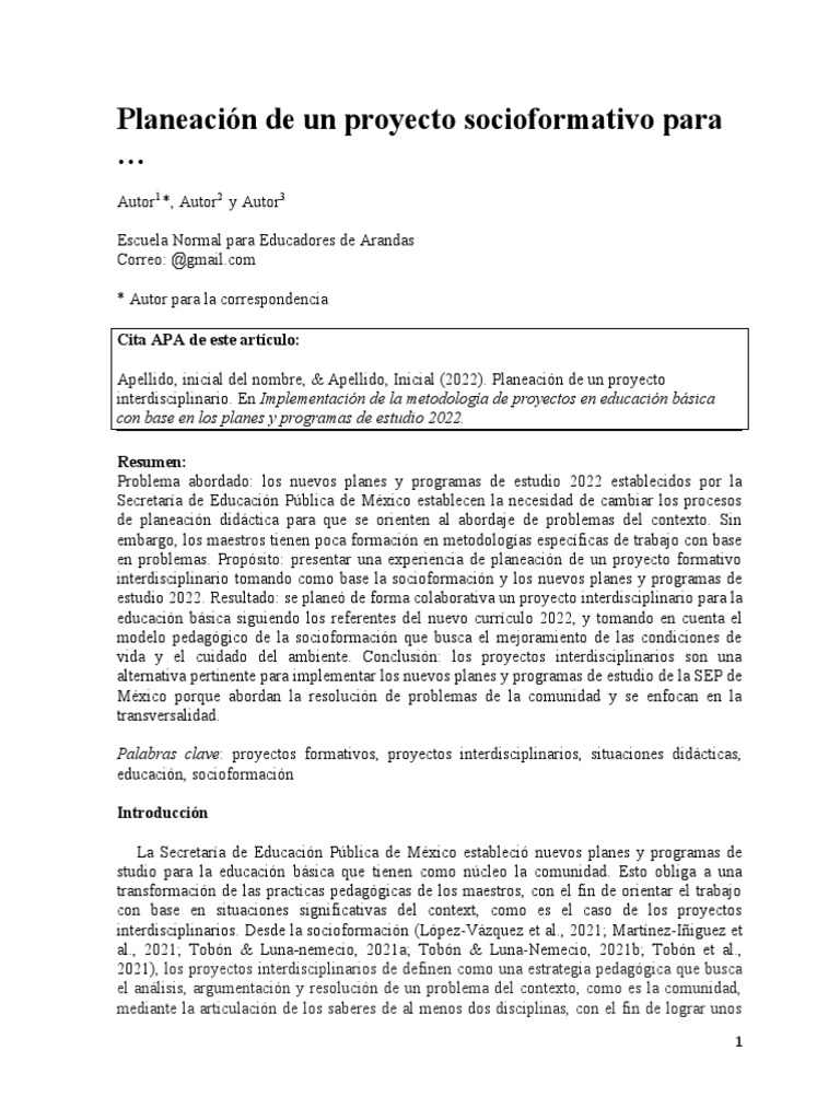 Formato Experiencia Proyecto Socioformativo | PDF | Plan de estudios ...