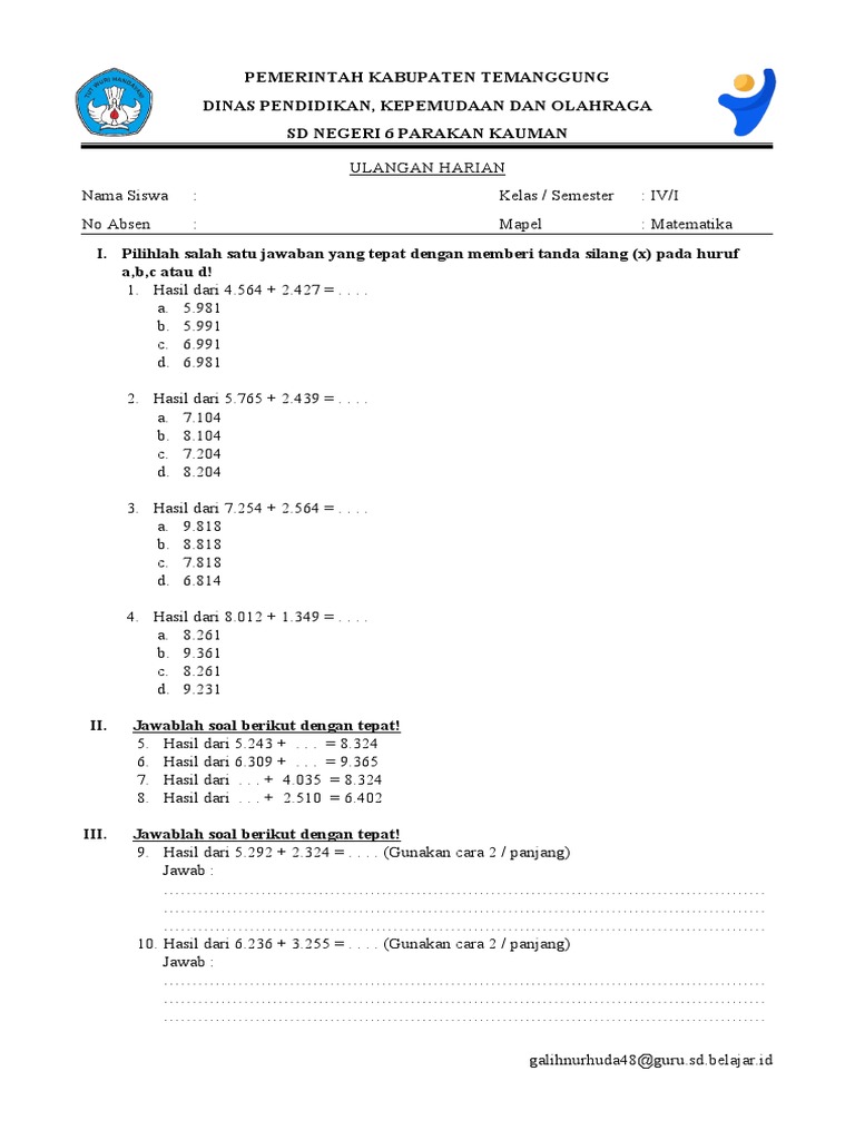Ulangan MTK 2 SD | PDF