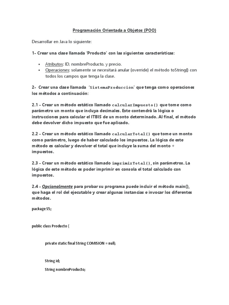 Desarrollar en Java Lo Siguiente:: Package S5 | PDF | Desarrollo de productos | Notación