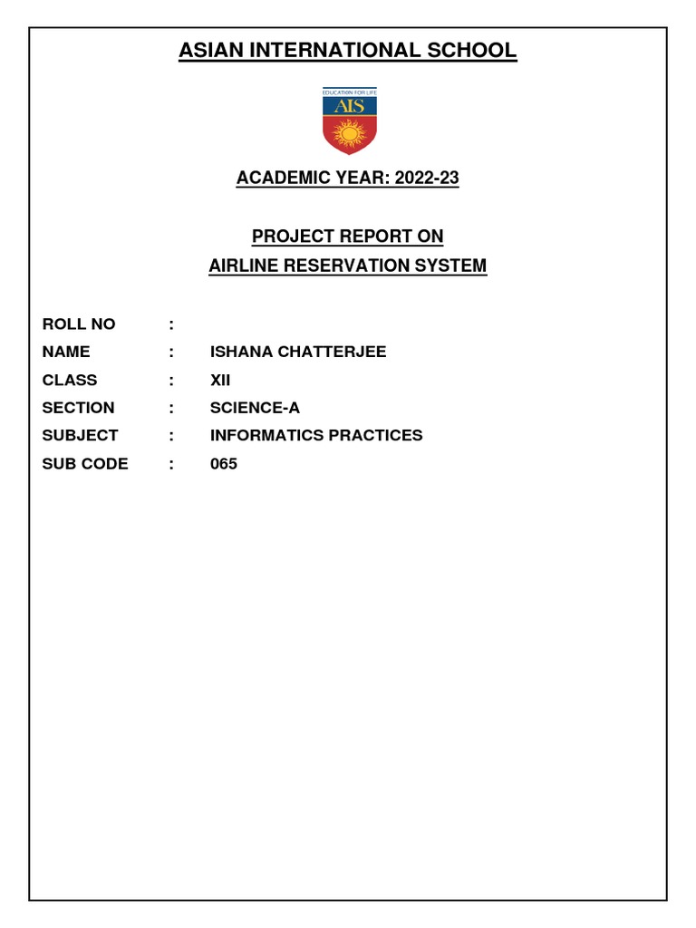 Airline Reservation System (Informatics Practices Project Class XII ...
