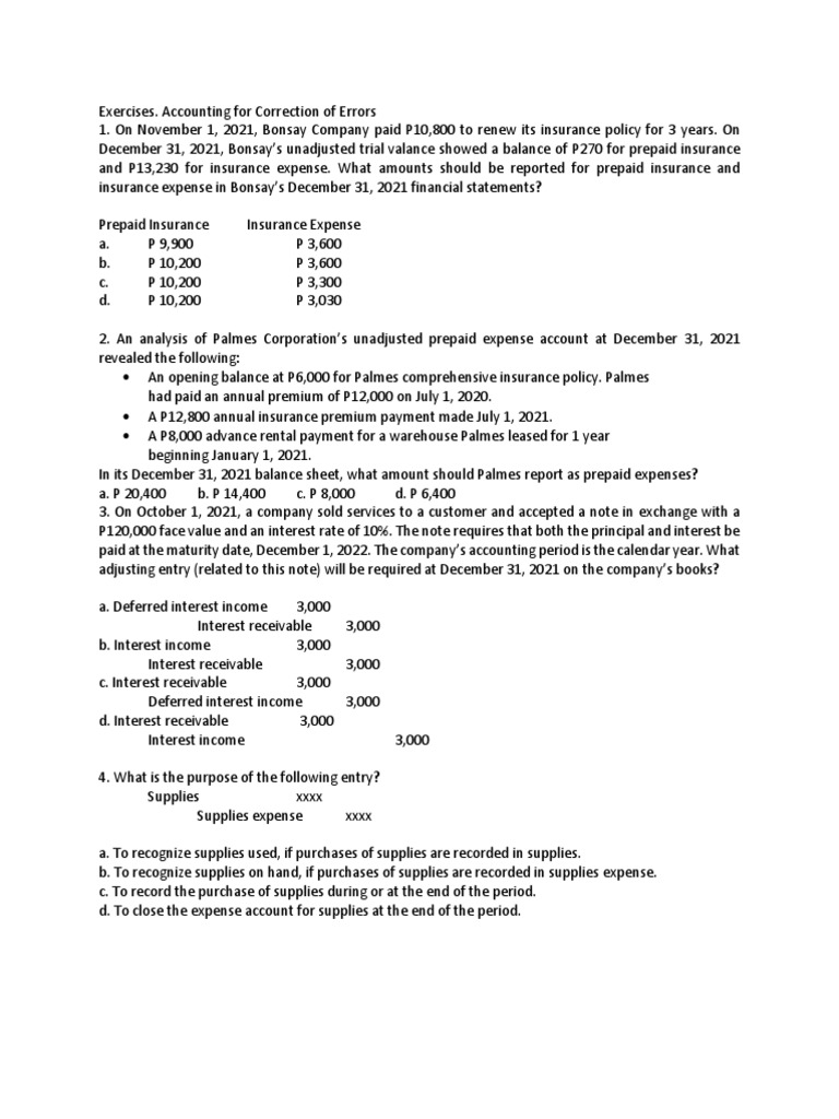 Exercises Correction Of Errors Pdf Debits And Credits Balance Sheet
