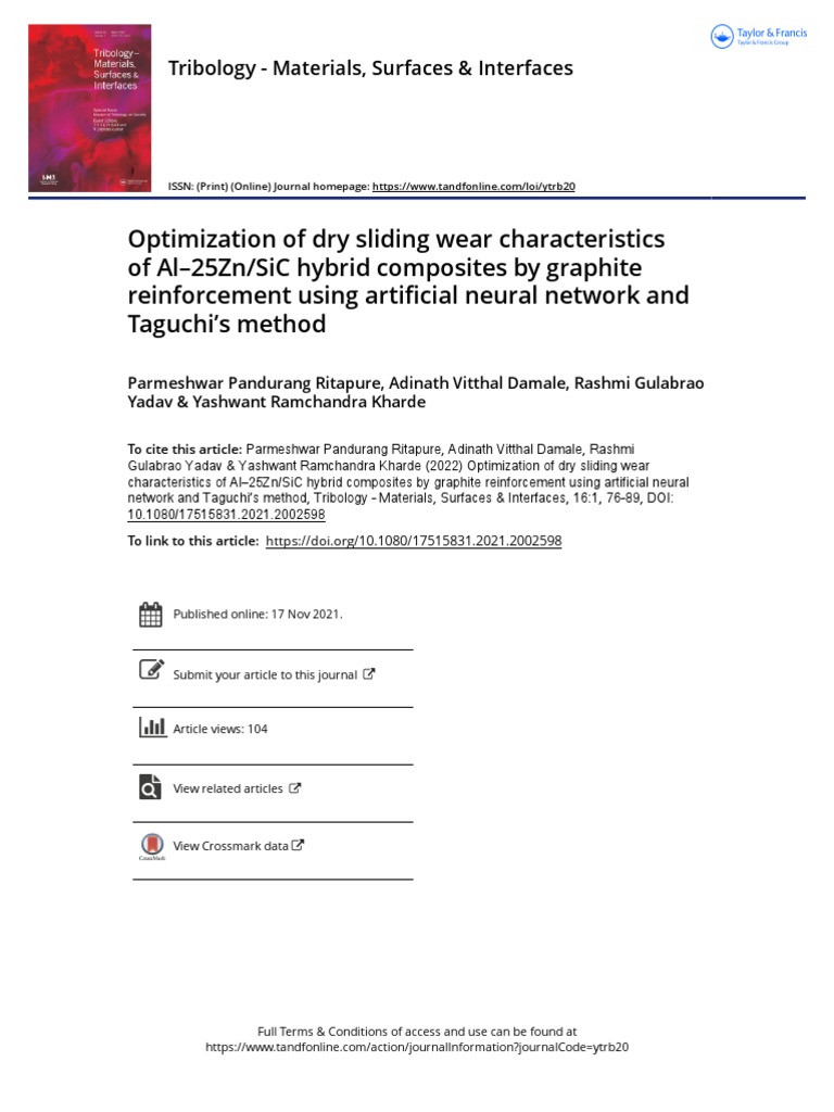 Optimization of Dry Sliding Wear Characteristics of Al 25Zn SiC Hybrid ...