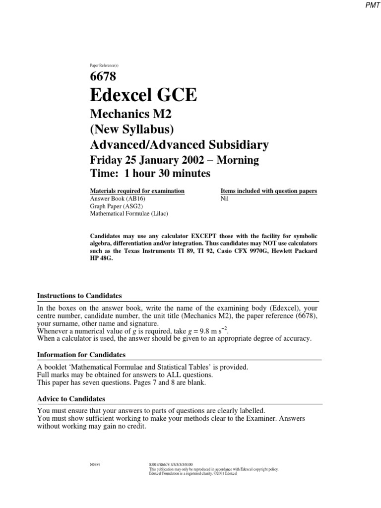 January 2002 QP - M2 Edexcel | PDF | Force | Collision