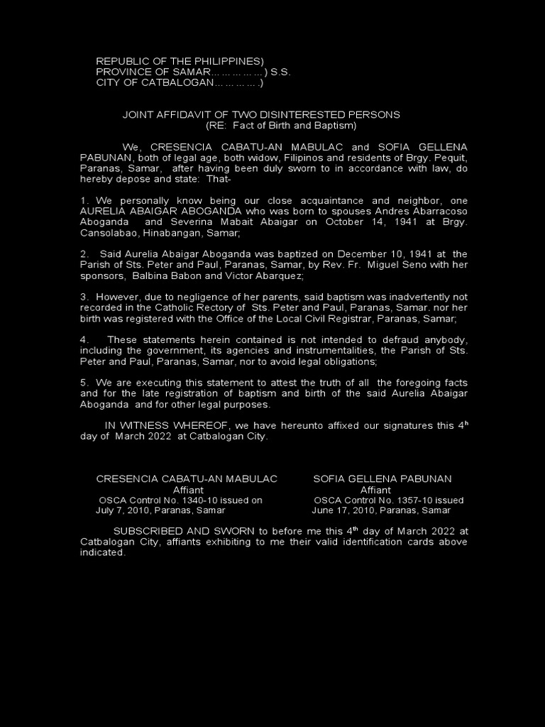 Joint Affidavit Baptism | PDF | Affidavit | Baptism Joint Affidavit Baptism | PDF | Affidavit | Baptism