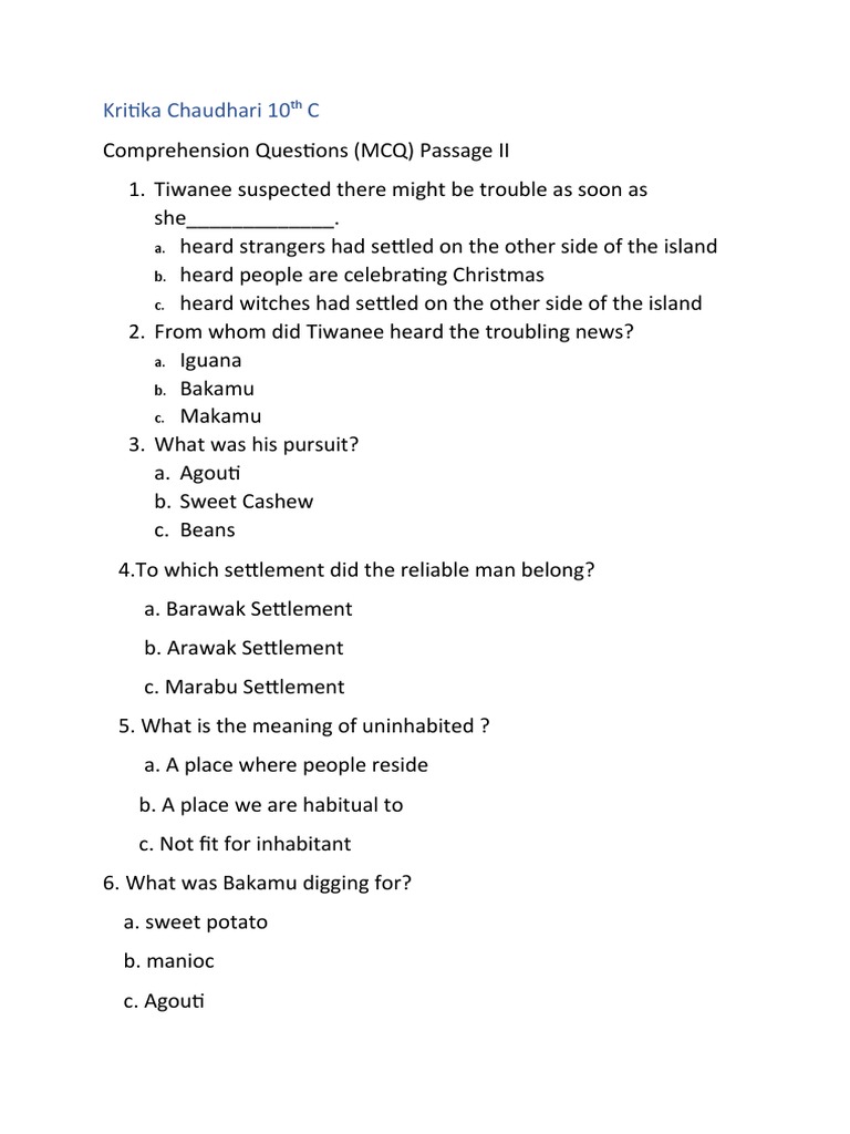 Comprehension Questions | PDF