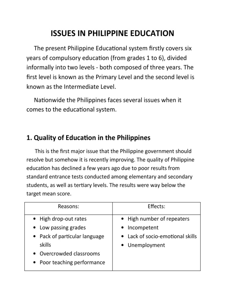Issues In Philippine Education Pdf Human Capital Flight Teachers 7177