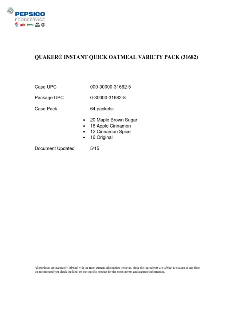 Quaker Instant Oatmeal | PDF | Fat | Nutrition Facts Label
