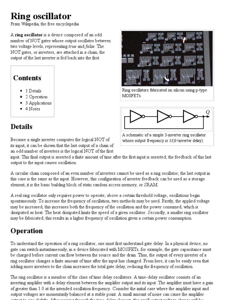 Ring Oscillator - Wikipedia, The Free Encyclopedia | PDF | Electrical ...