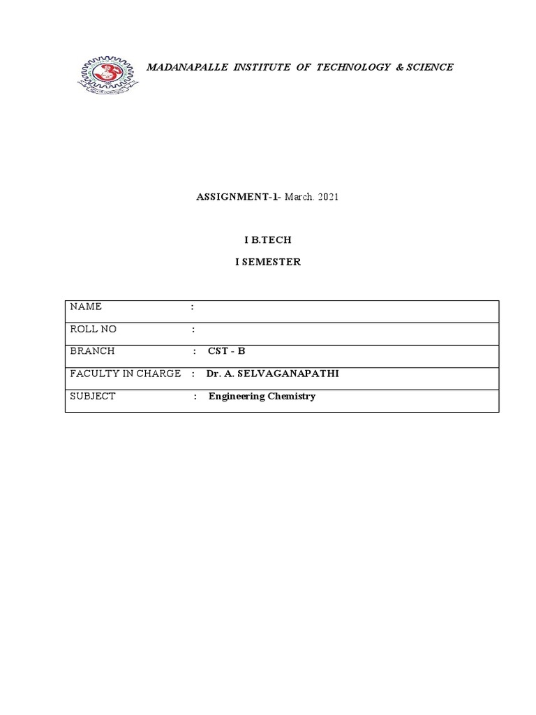 CST - B Engineering Chemistry Assignment 1 | PDF