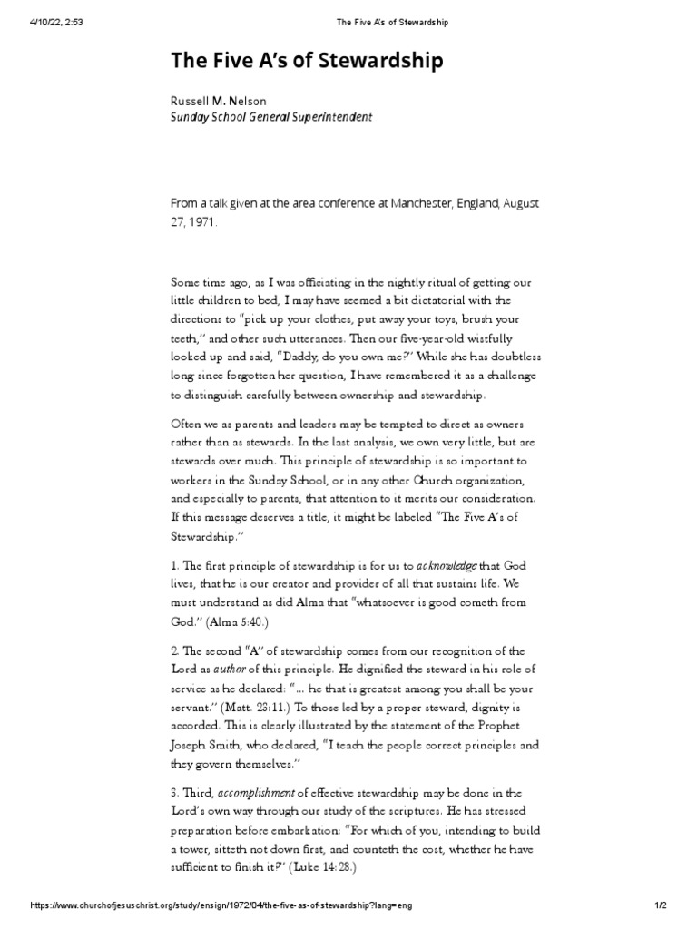 The Five A's of Stewardship | PDF | Abrahamic Religions | Religious Belief And Doctrine