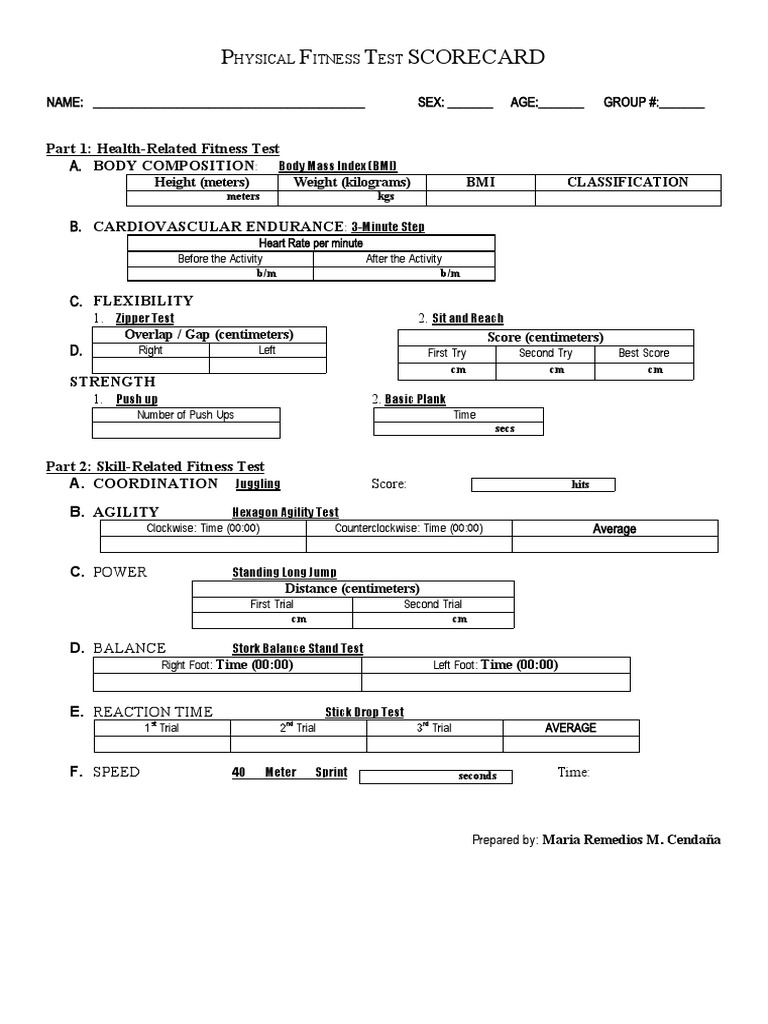 Physical Fitness Test Scorecard | PDF