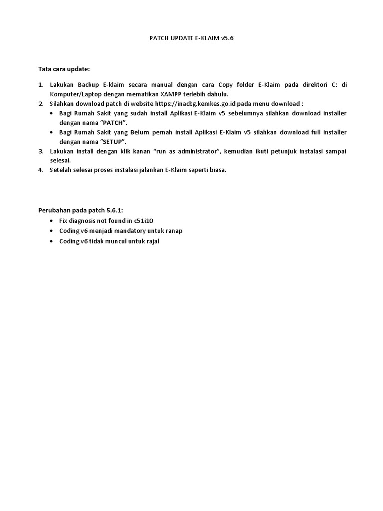 Tata Cara Update Patch v5.6 | PDF