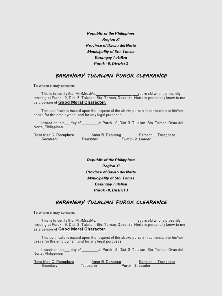 Purok Clearance | PDF