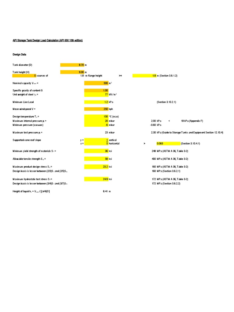 API 650 Tank Design Load Calculations | PDF | Strength Of Materials | Truss