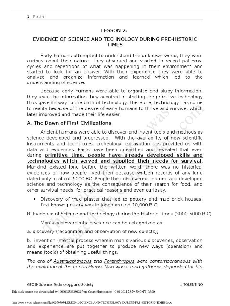 Lesson 2. Science and Technology During Pre Historic Times | PDF | Iron ...