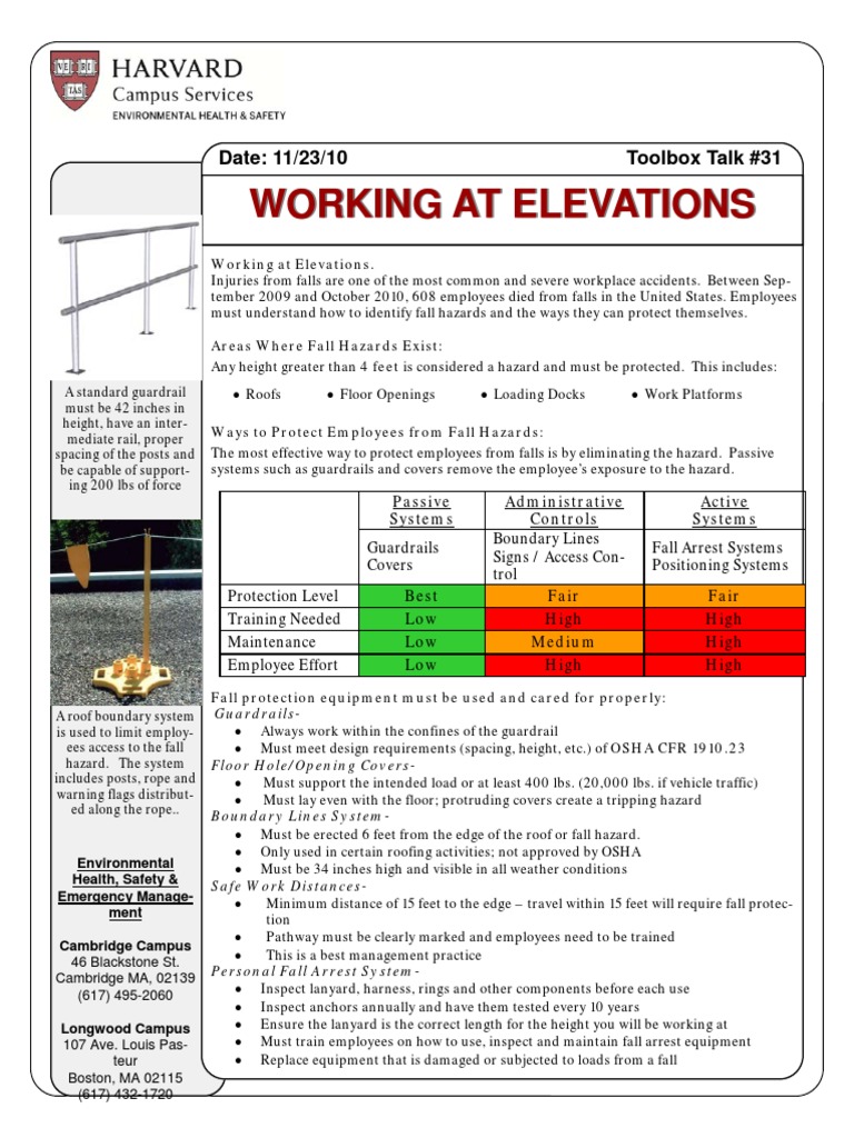 Toolbox Talks Working at Elevations English 1 | PDF | Occupational ...