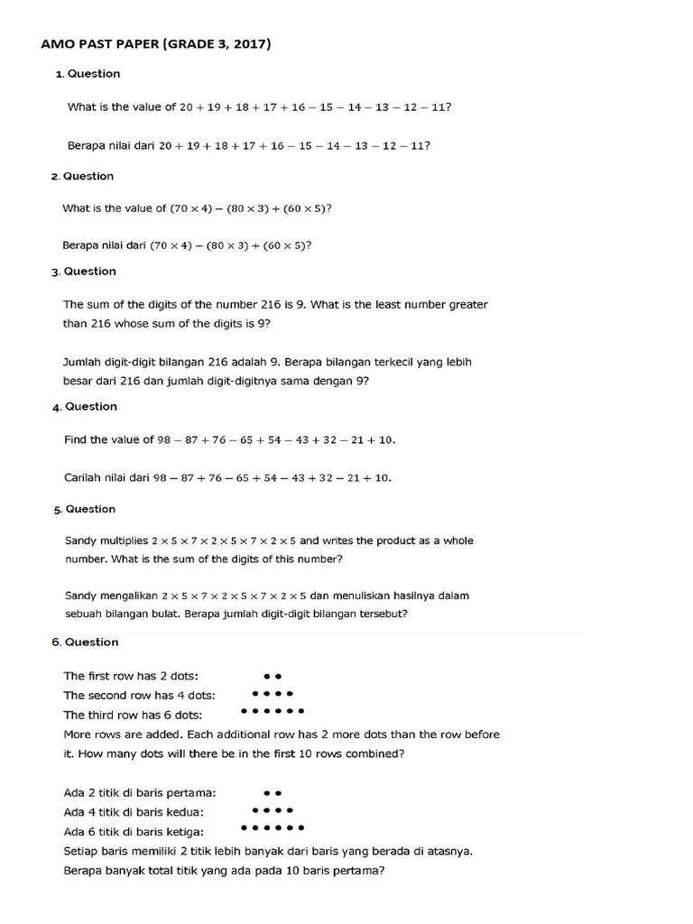 Amo Past Paper Grade 3 2017 PDF Free | PDF