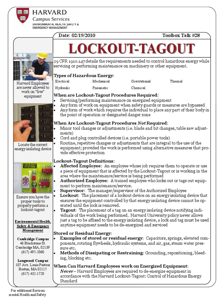 Toolbox Talks Lockout Tagout Awareness English | PDF | Safety | Working ...