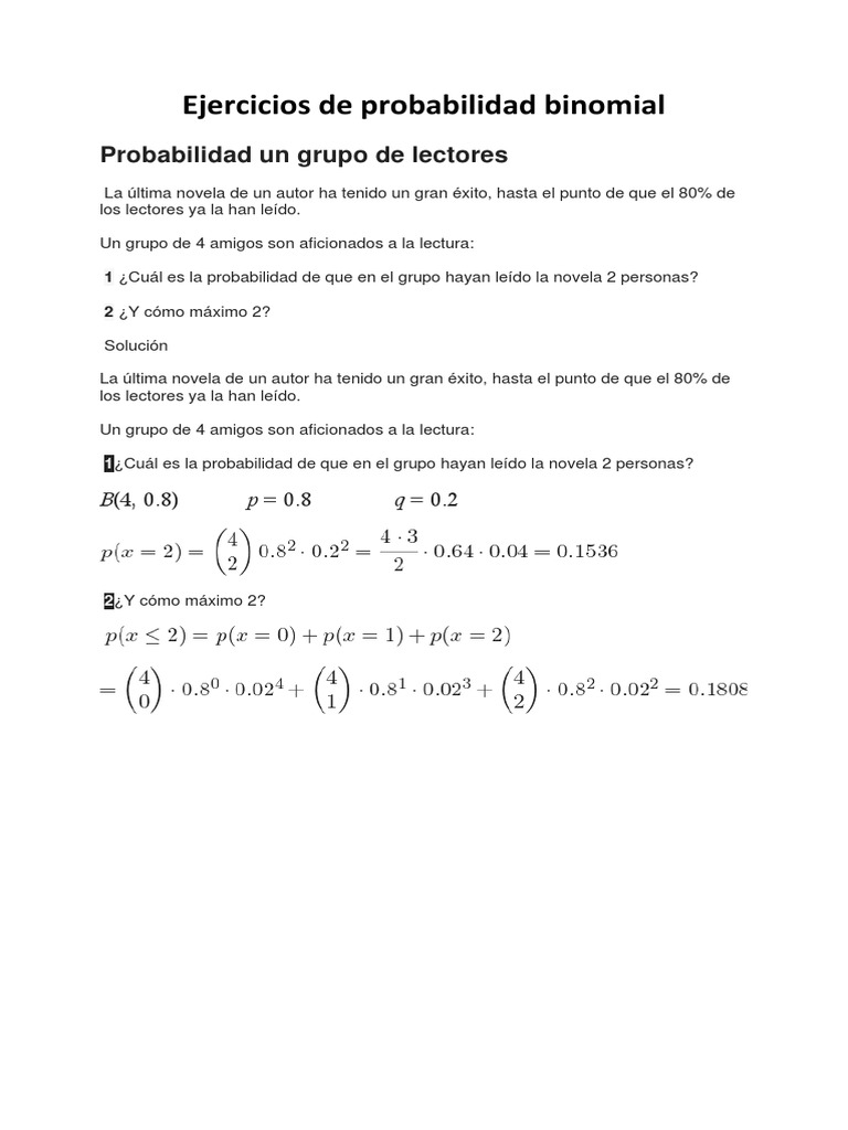 Ejercicios Distribucion Binomial de Probabilidad | PDF | Probabilidad | Desviación Estándar