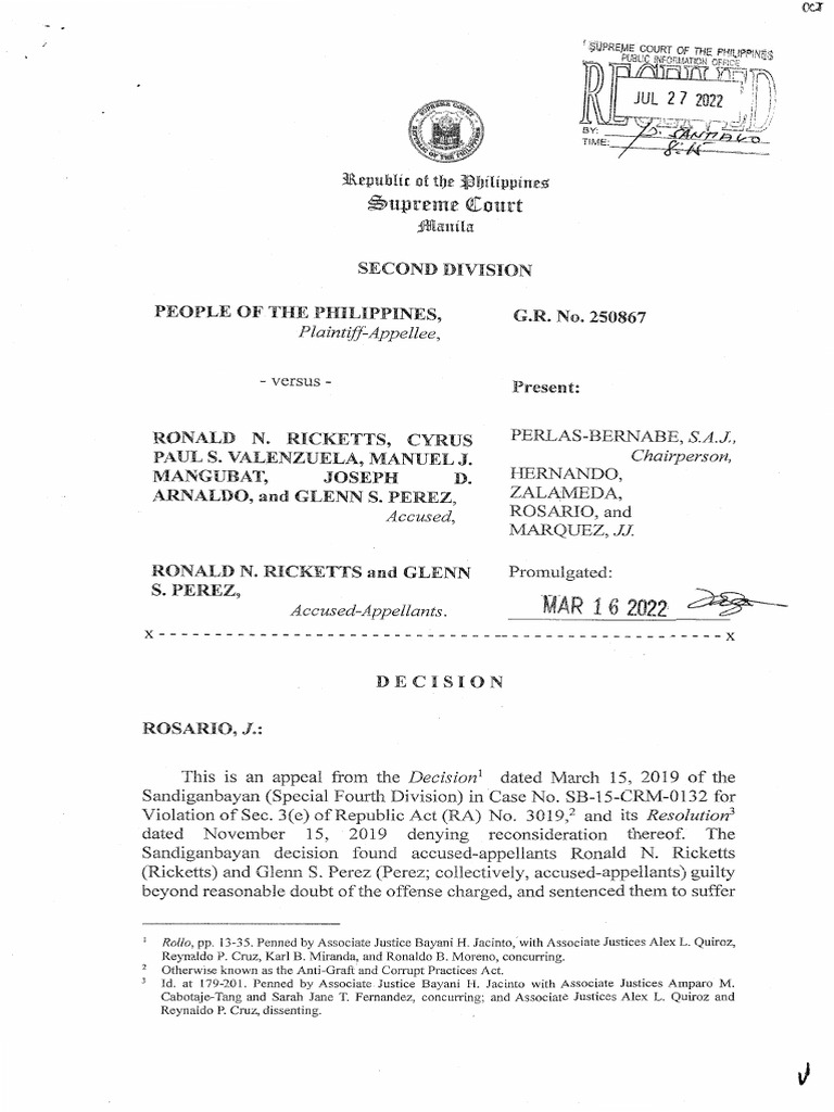 Decision of the Sandiganbayan in the Case of People v. Ricketts et al ...