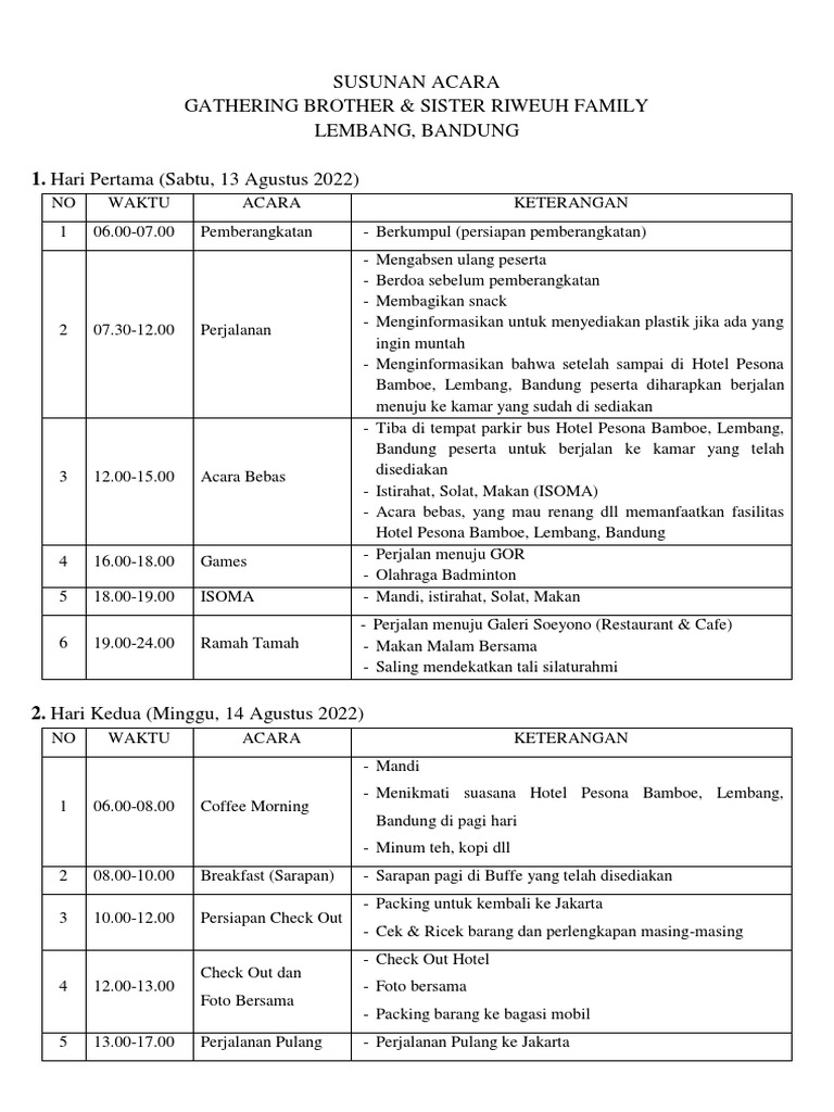 Susunan Acara Gathering | PDF