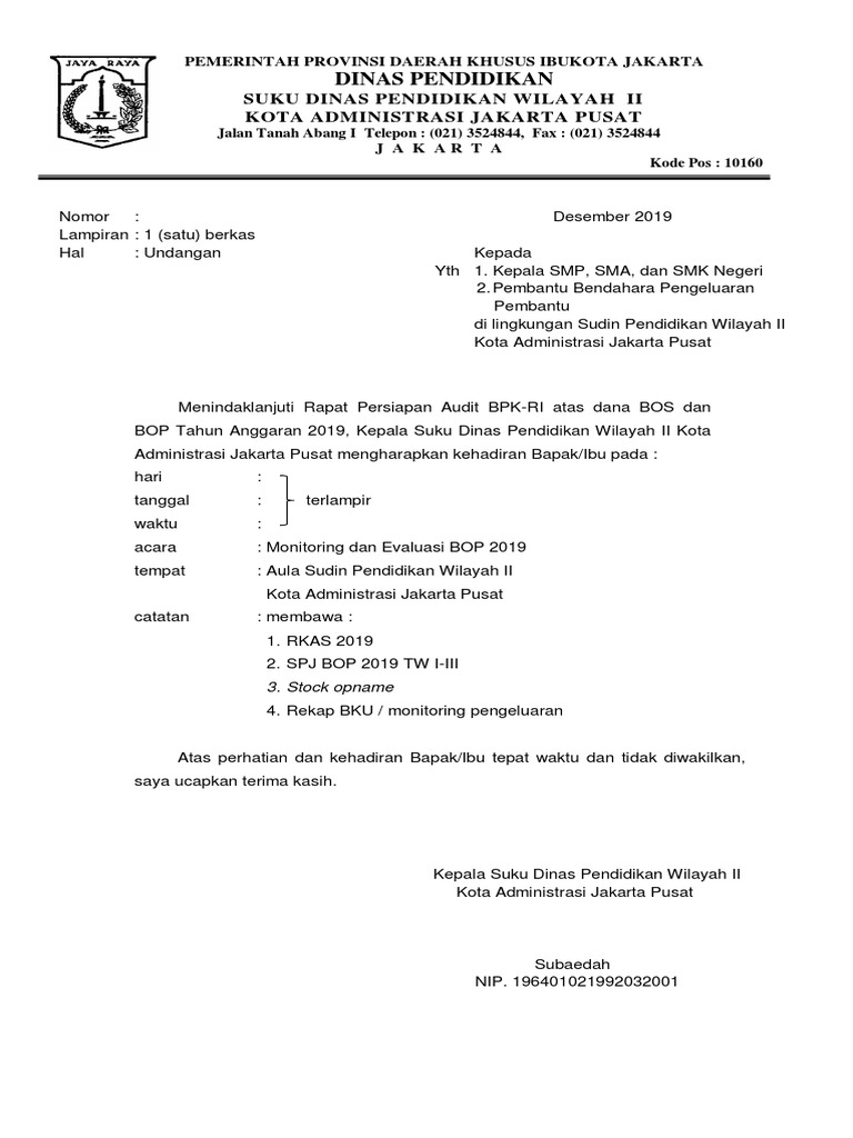 Surat Undangan Monev SMP SMA SMK | PDF Surat Undangan Monev SMP SMA SMK | PDF