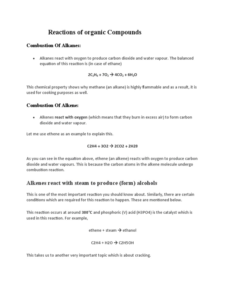 Reactions of Organic Compounds | PDF | Alkene | Cracking (Chemistry)