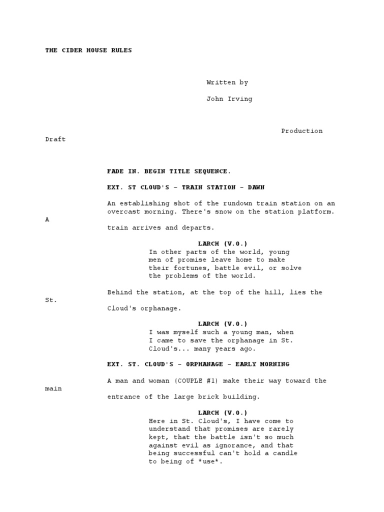 The Cider House Rules Script | PDF | Mystery, Thriller & Crime Fiction ...