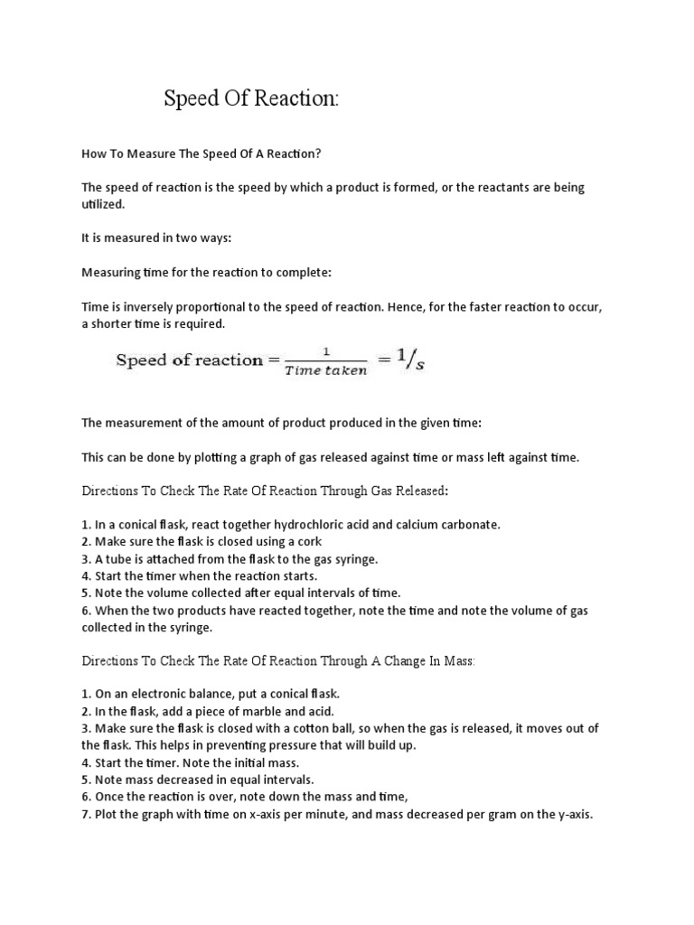 Speed of Reaction | PDF | Reaction Rate | Chemistry