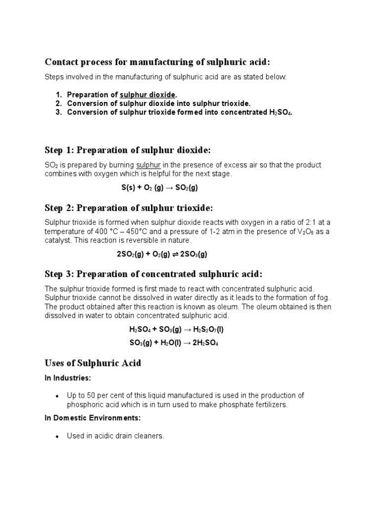 Contact Process For Manufacturing of Sulphuric Acid | PDF | Fertilizer ...