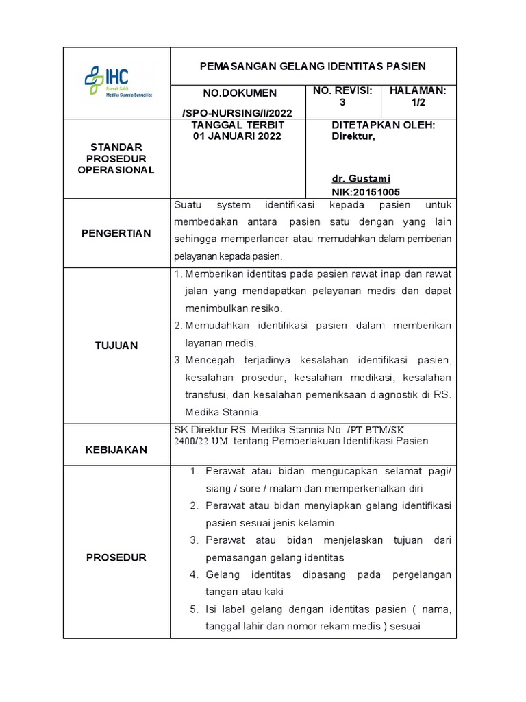 Identifikasi Pasien dengan Gelang di RS | PDF