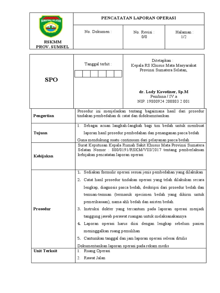 Sop Pencatatan Laporan Operasi | PDF