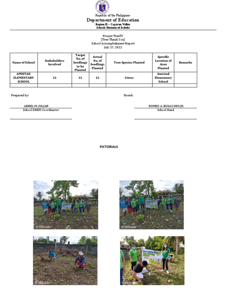 Project TreeTY School Accomplishment Report Details Successful Tree ...