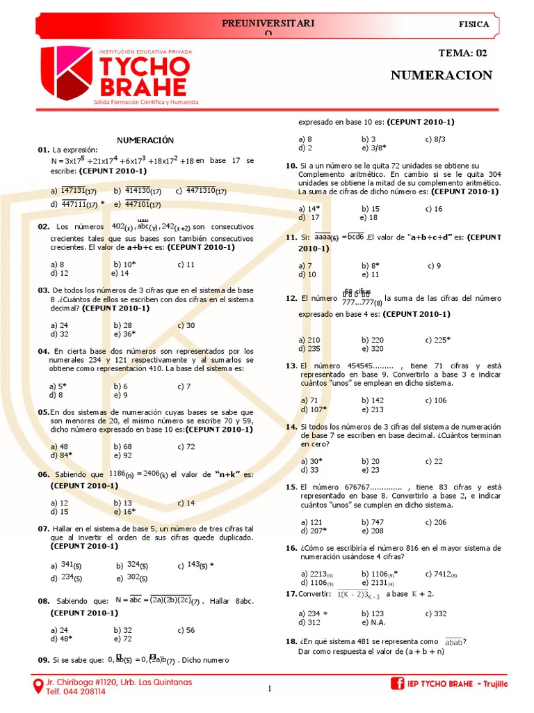 Problemas de Numeración en Bases Numéricas | PDF | Codificaciones | Convenciones de nombres