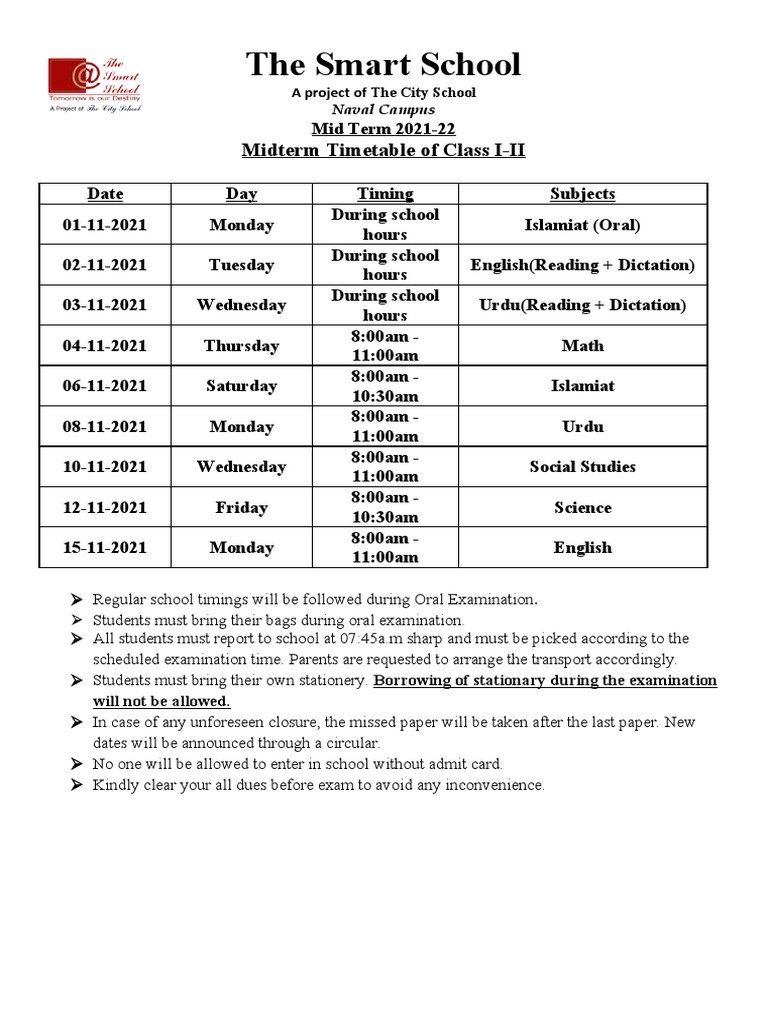 Time Table of I and II | PDF