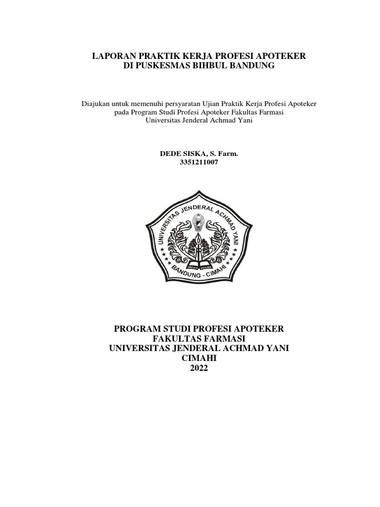 Laporan PKPA Apoteker di Puskesmas Bihbul | PDF