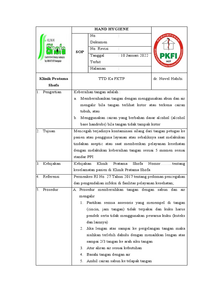 Sop Hand Hygiene | PDF