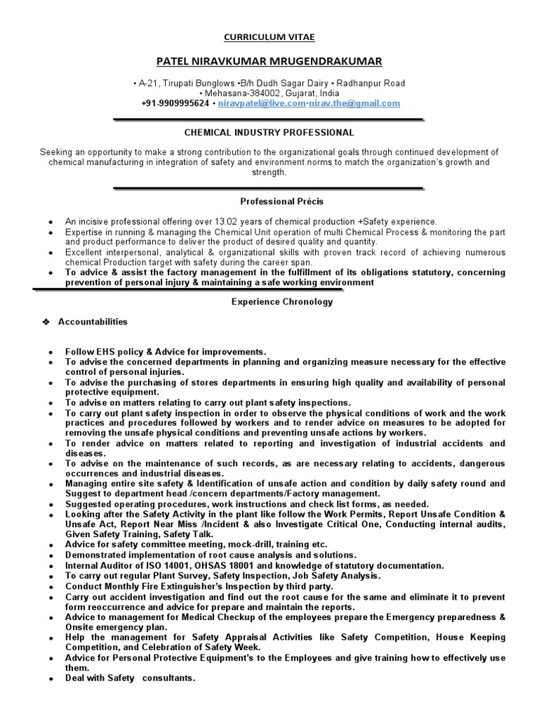 NIrav Kumar Patel | PDF | Safety | Internal Audit