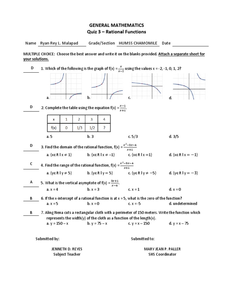 Quiz-3 - RATIONAL-FUNCTIONS ANSWERED | PDF