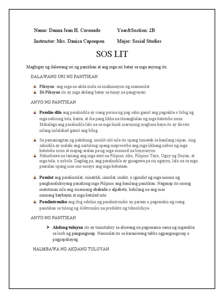 Coronado, Danna Jean, H. Soslit Anyo at Uri NG Panitikan | PDF