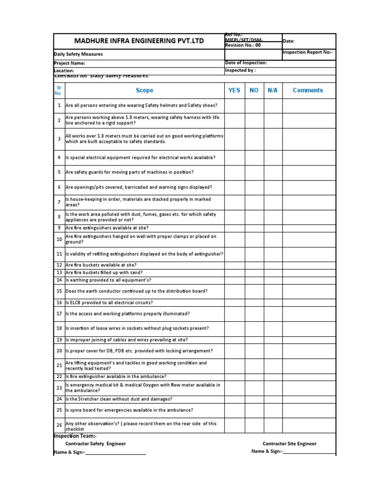 Daily Site Inspection Checklist | PDF | Electrical Connector | Ambulance