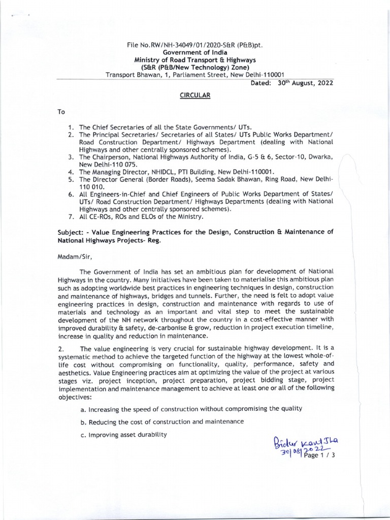 MoRTH Circular | PDF