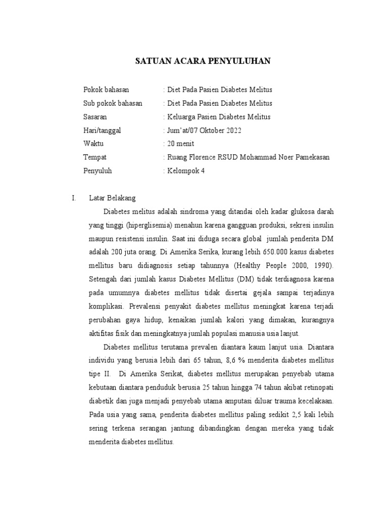 SAP DIET PASIEN DIABETES MELLITUS-sls | PDF