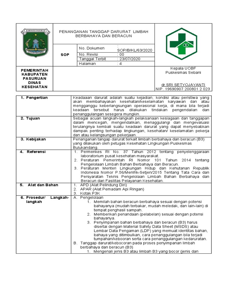 Sop Penanganan Tanggap Darurat Limbah b3 | PDF