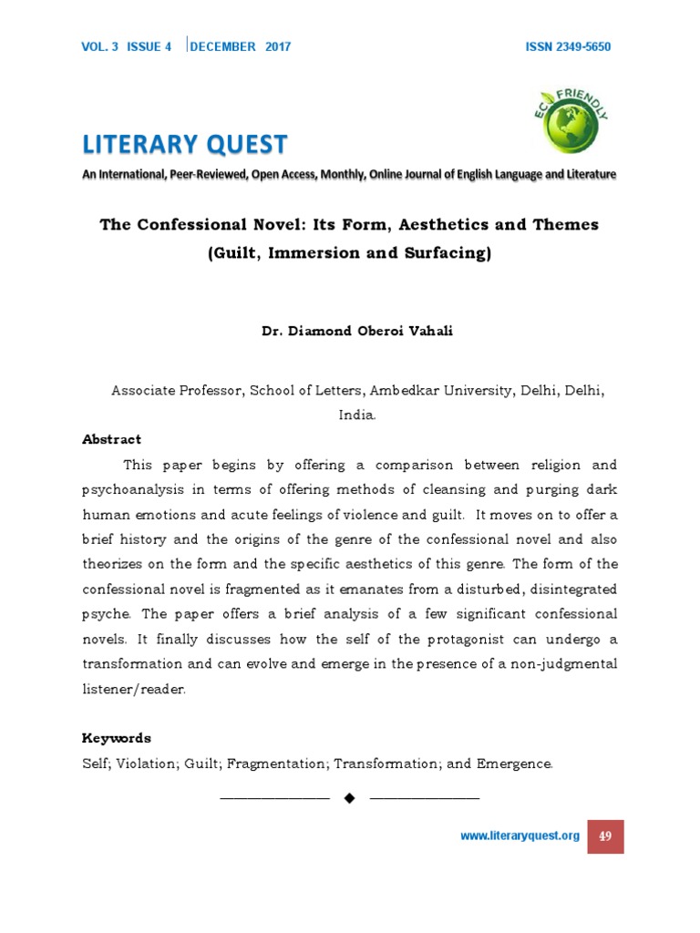 The Confessional Novel: Its Form, Aesthetics and Themes by Diamond ...