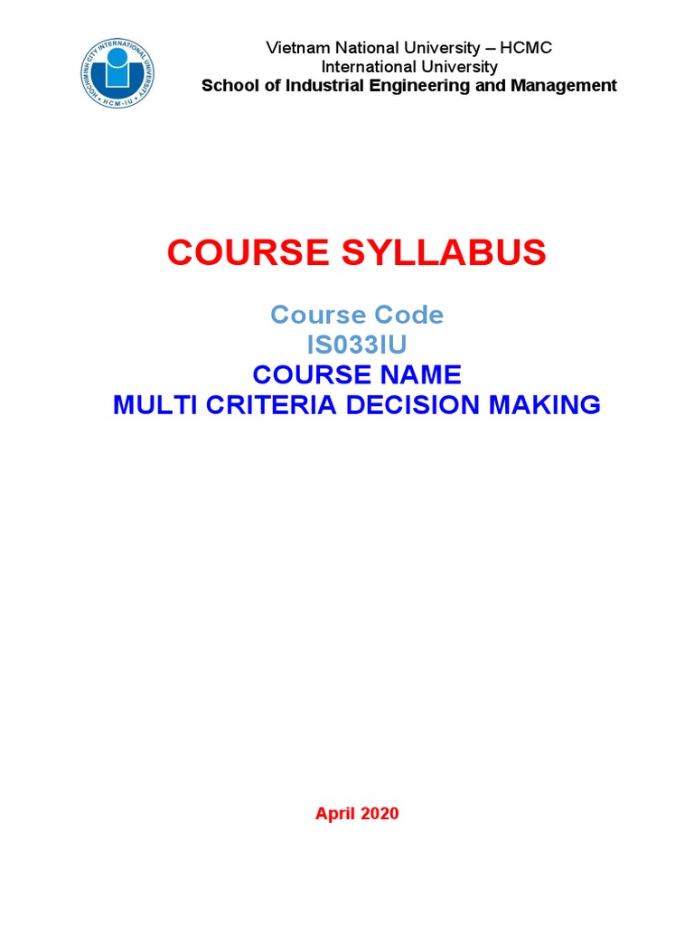IS033IU - Multi Criteria Decision Making - Syllabus | PDF | Academic Dishonesty | Engineering