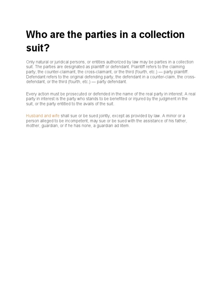 Who Are The Parties in A Collection Suit | PDF