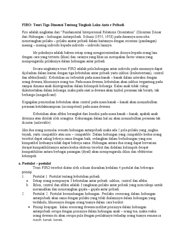Teori FIRO: Kebutuhan Antarpribadi | PDF