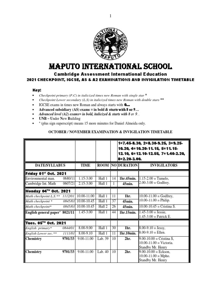 2021 October - November Timetable | Download Free PDF | Science