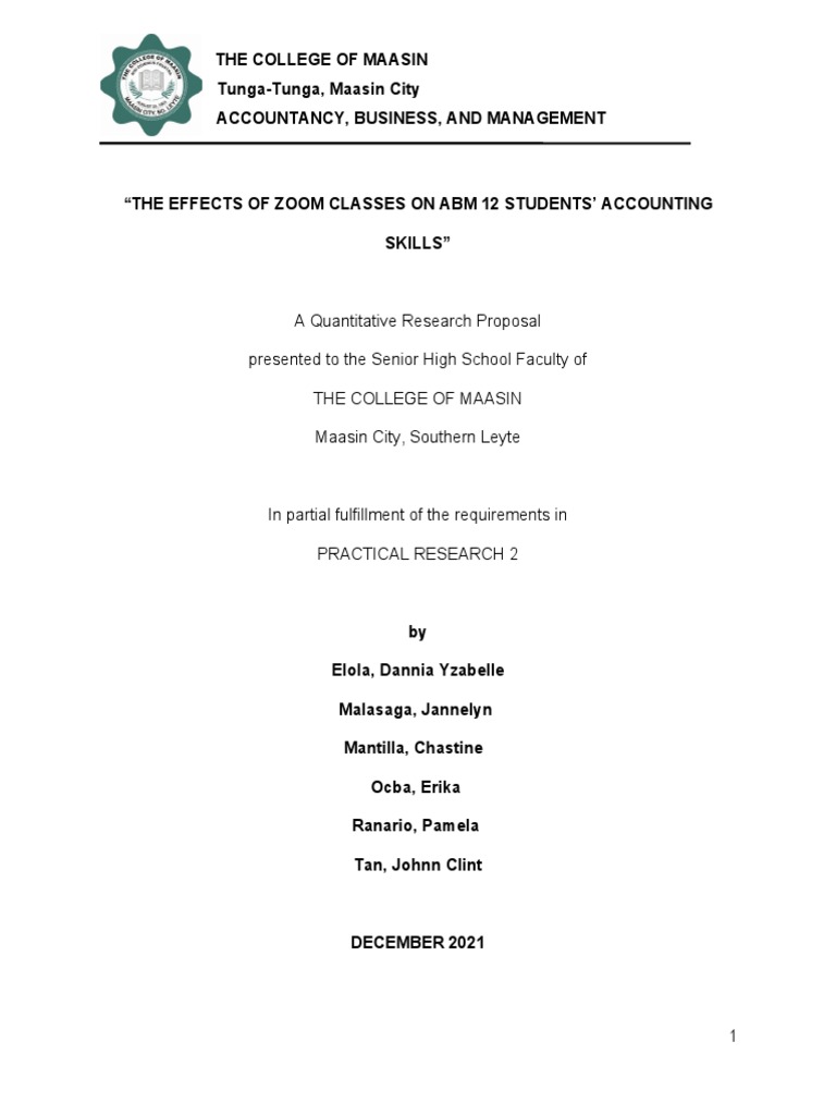 The Effects of Zoom Classes On Abm 12 Students' Accounting Skills" | PDF | Educational ...